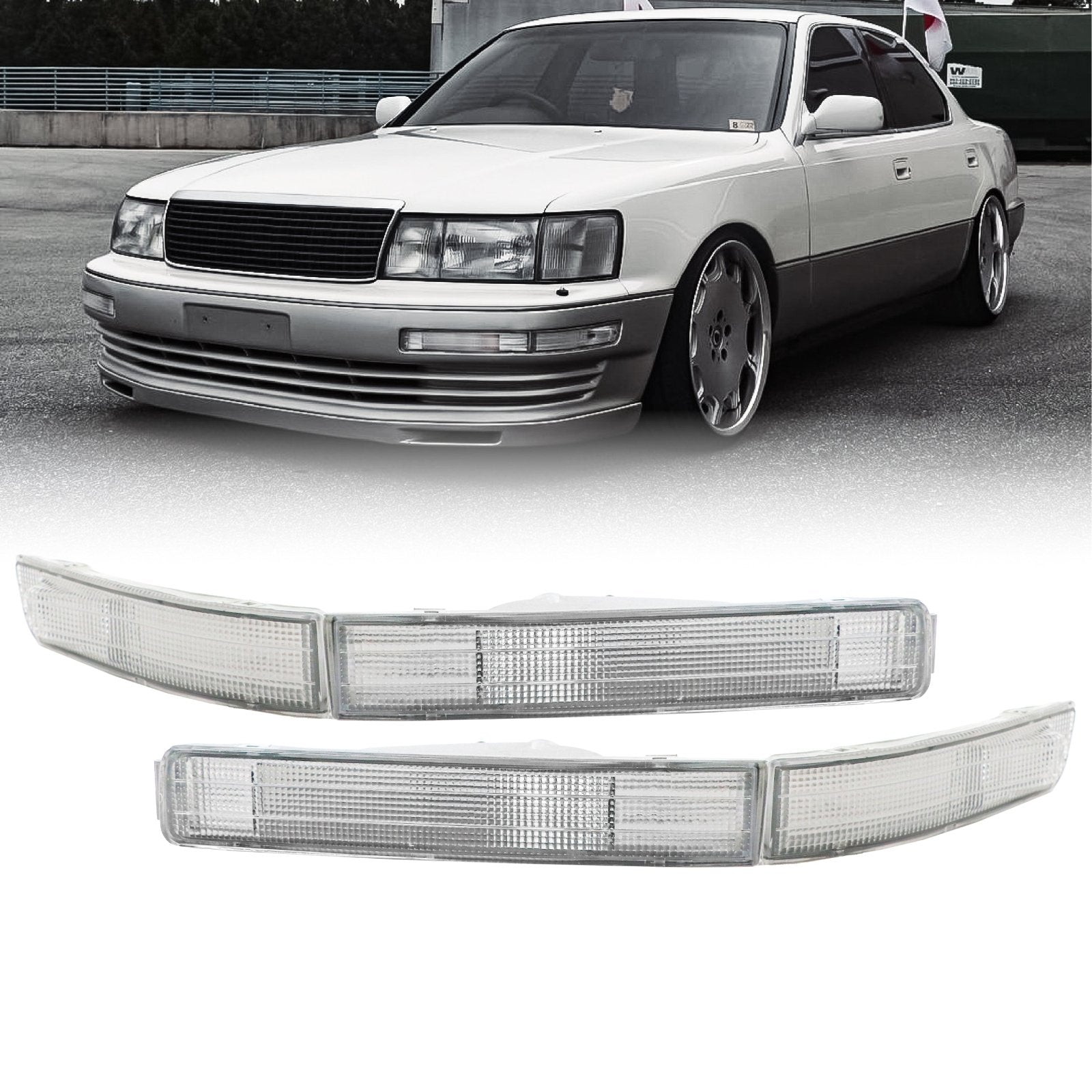 1990-1994 Lexus LS400 Clear Lens 4 Pieces Front Bumper Turn Signal ...