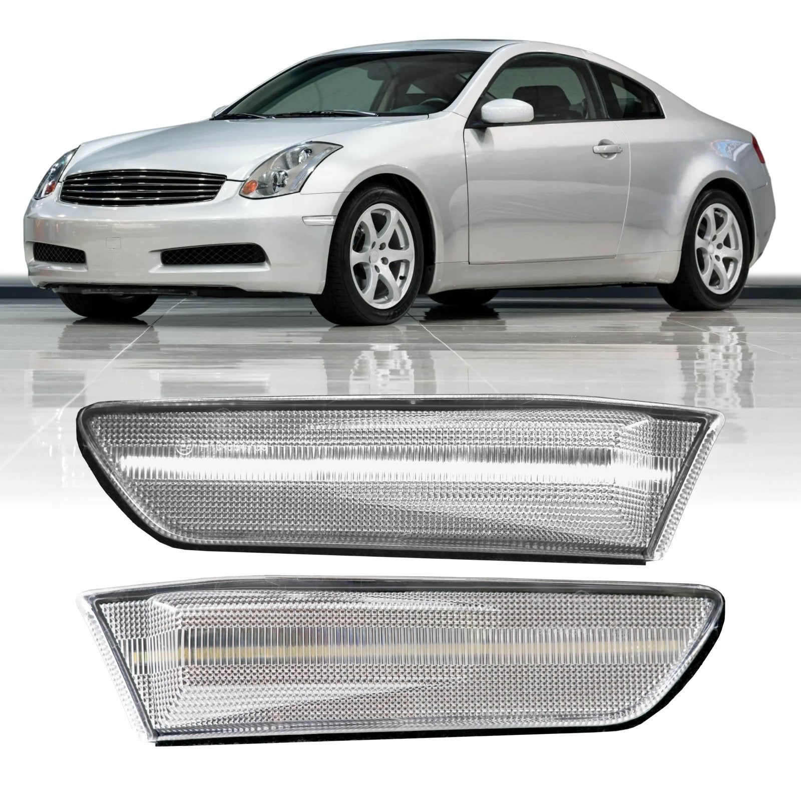 2003-2006 Infiniti G35 2D Coupe Clear Lens White LED Side Marker Bumper ...