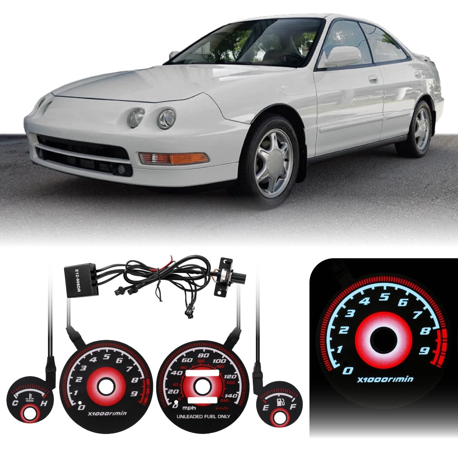 1994-2001 Acura Integra GSR TypeR Style Red Glow E.L Glow Gauge For In ...