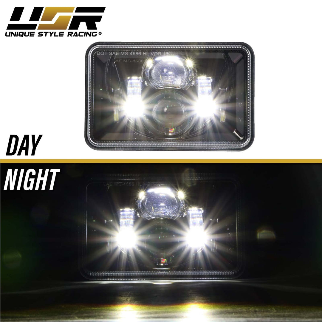 H4666 4” x 6” Black Housing LED Projector Sealed Beam Headlights + Wir ...