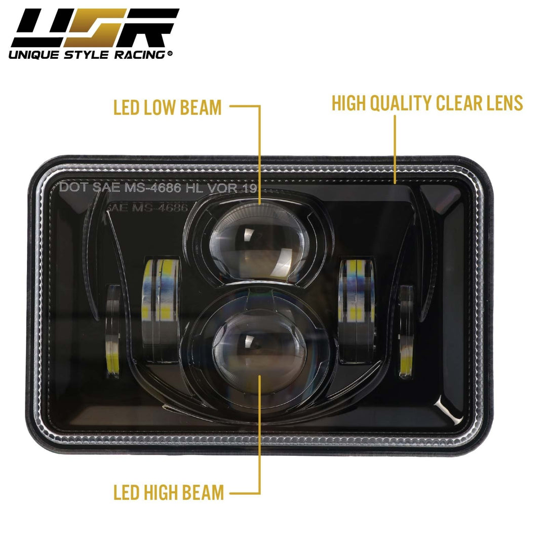 H4666 4” x 6” Black Housing LED Projector Sealed Beam Headlights + Wir ...