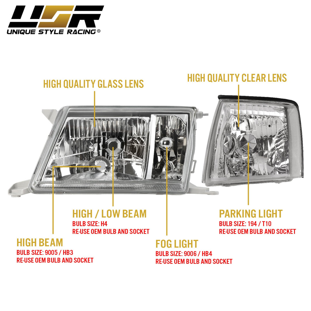1995-1997 Lexus LS400 JDM Style Glass Clear Lens Headlights + Matching ...