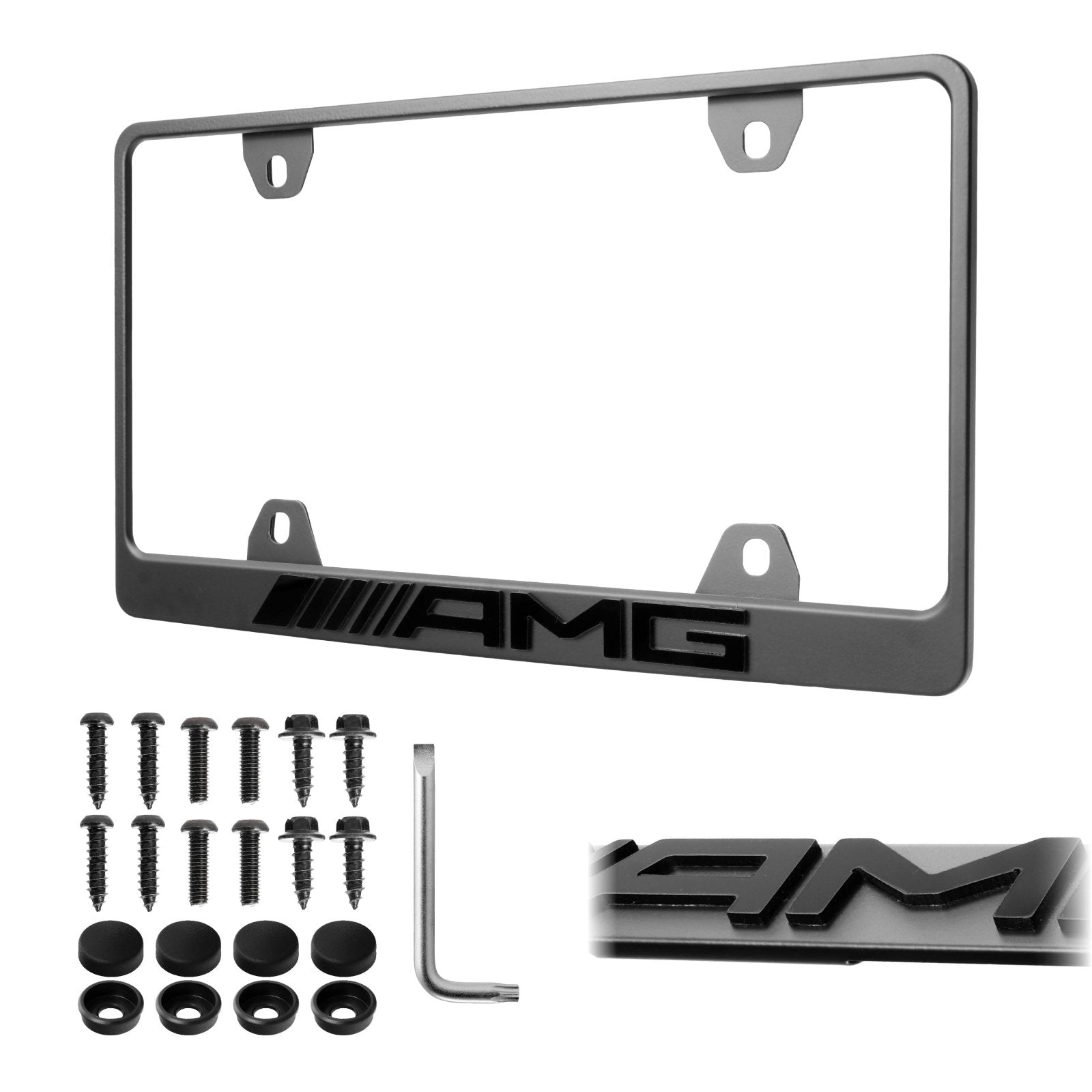 AMG Stealth Matte Black Powder Coat License Plate Frame with 3D Raised ...