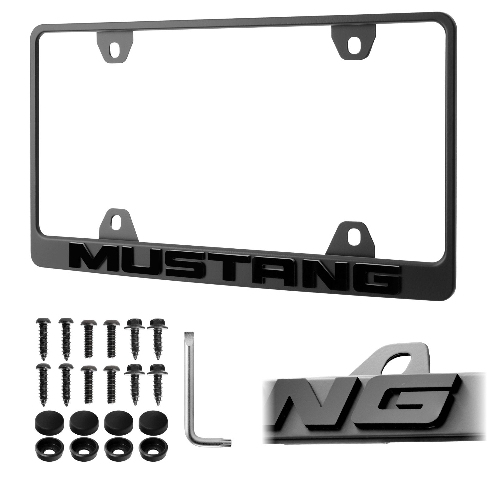 Ford Mustang Stealth Black Powder Coat License Plate Frame with 3D Rai ...