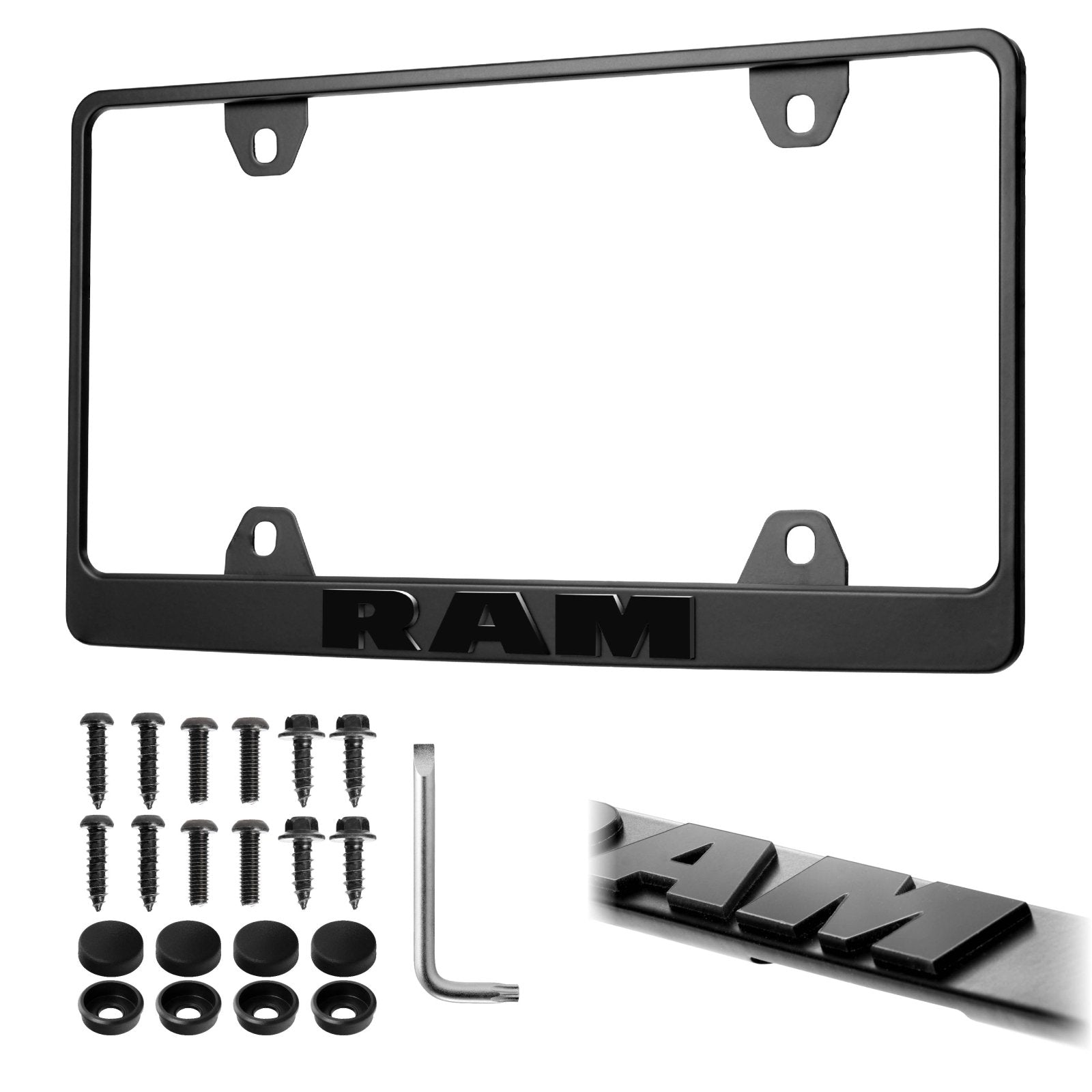 Dodge Ram Stealth Black Powder Coat License Plate Frame with 3D Raised ...