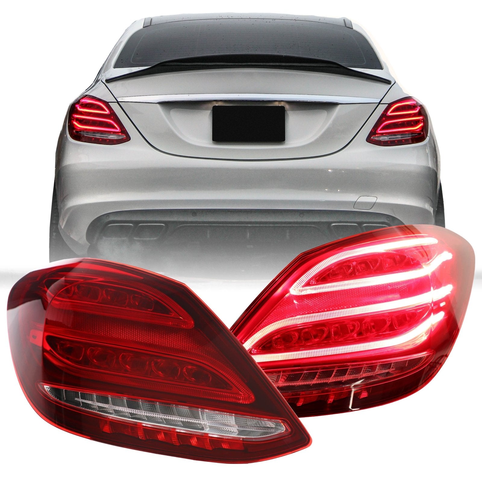 2015-2018 Mercedes Benz W205 C Class 4D Sedan AMG Style Red/Clear Lens ...