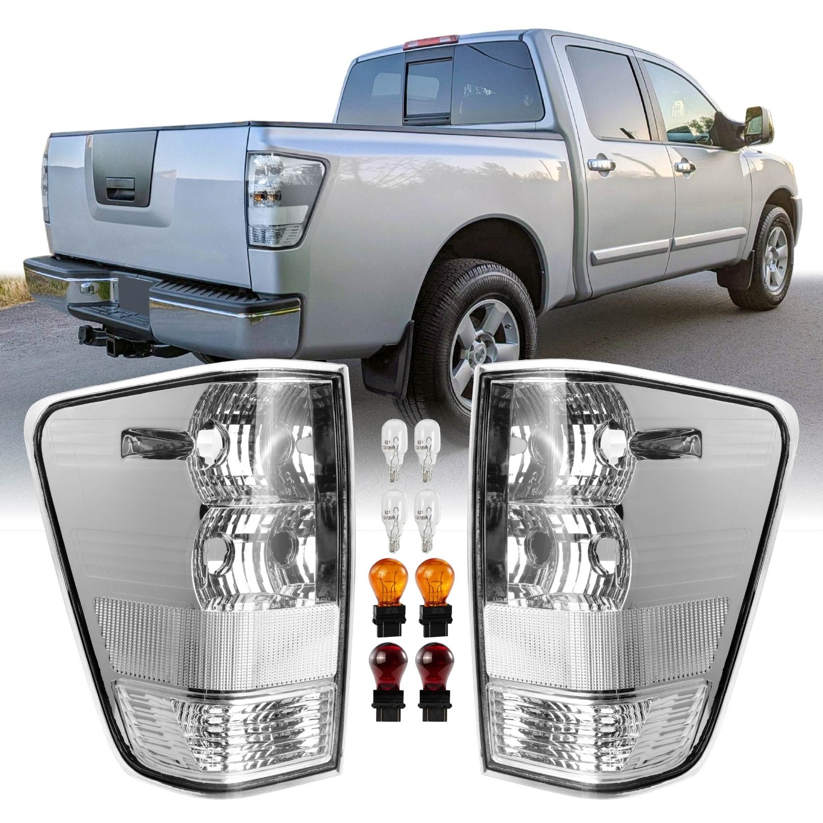 2004-2015 Nissan Titan All Clear Lens Tail Lights - Unique Style Racing
